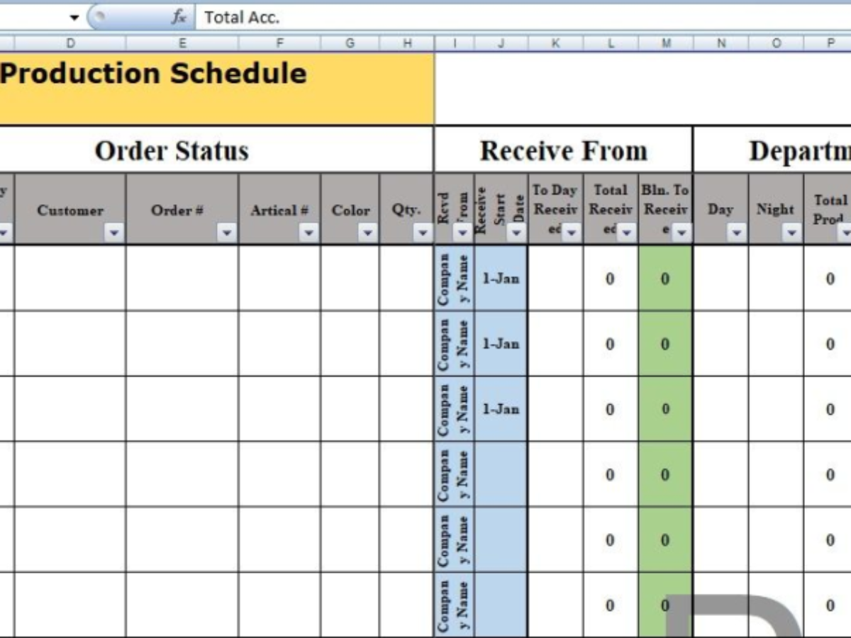 Production Planning Excel Template