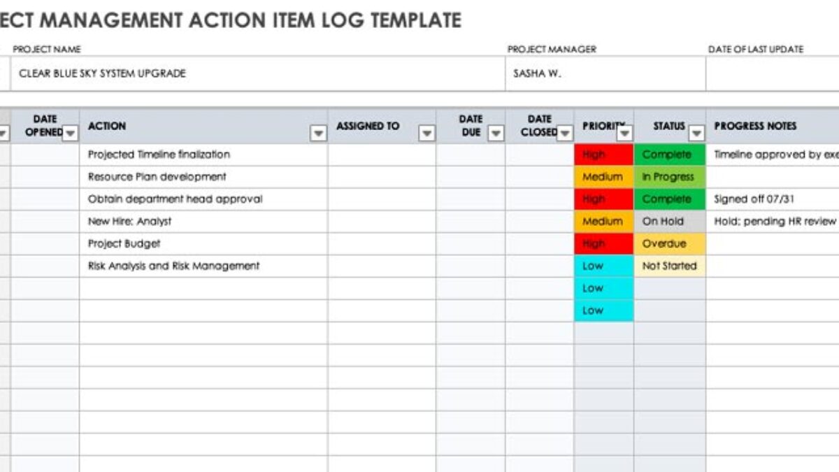 Excel Action Item Template